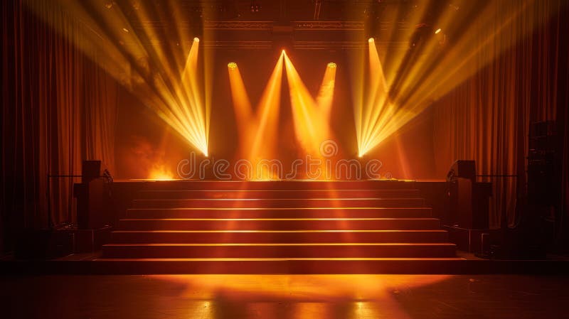 Dramatic Stage with Bright Spotlights and Smoky Atmosphere in a Theater ...