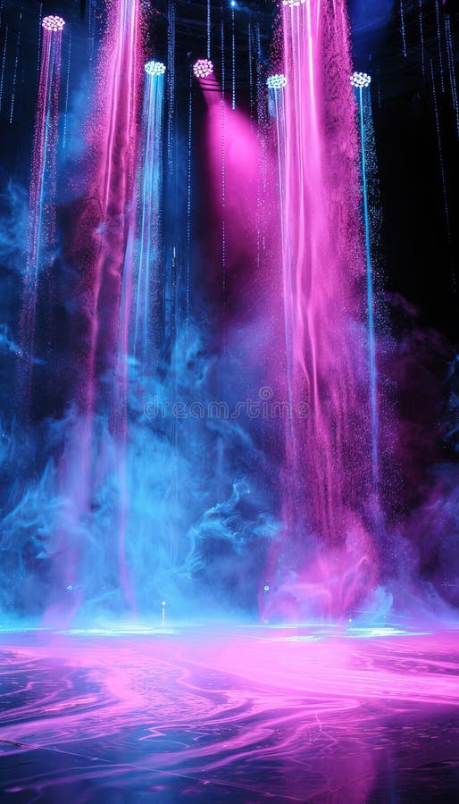 Dramatic Stage Design Featuring Vibrant Pink and Blue Lights Shining ...