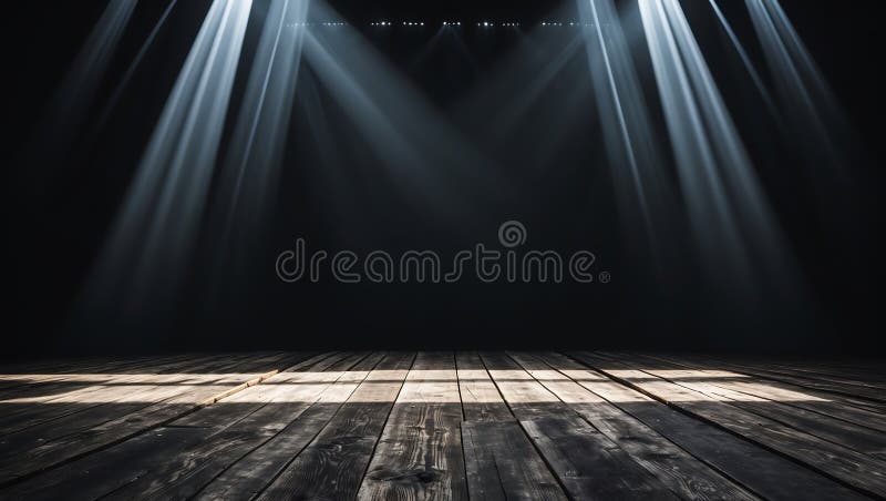 Dramatic Stage with Wooden Floor Illuminated by Stage Lighting in Dark ...