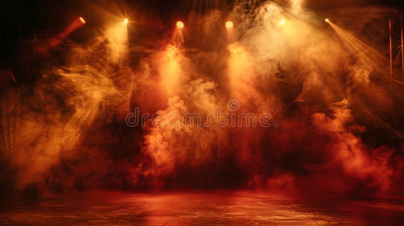 Dramatic Stage with Intense Smoke and Warm Lighting Stock Illustration ...