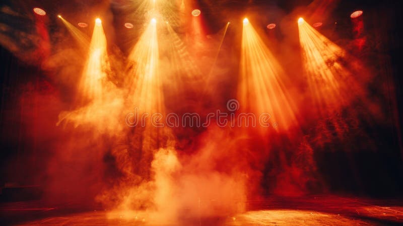 Dramatic Stage with Intense Smoke and Warm Lighting Stock Illustration ...