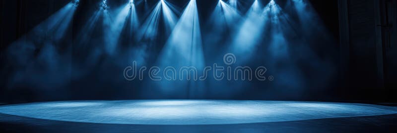 Dramatic Stage Lighting with Blue Beams Illuminating Empty Performance ...