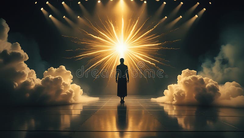 Dramatic Stage Lighting, Lone Figure Silhouette, Explosive Cloud Burst ...