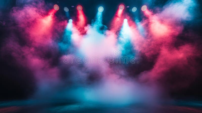 Dramatic Stage Lighting with Red and Blue Smoke Stock Illustration ...