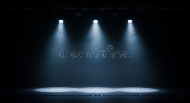 Dramatic Stage Lighting: Three Spotlights Illuminate Dark Empty Stage ...