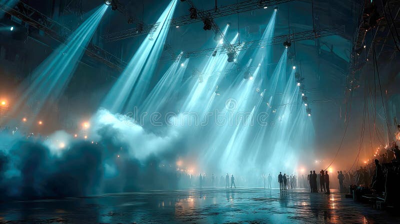Dramatic Stage Lighting with Vibrant Blue and Orange Smoke Effects in a ...