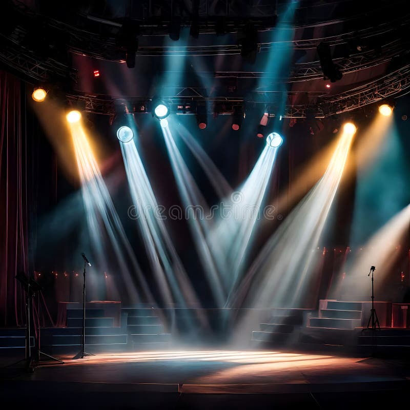 Stage Lights on a Stage - Ai Generated Image Stock Illustration ...