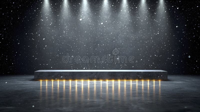 Dramatic Stage with Lights and Falling Snowflakes Stock Illustration ...