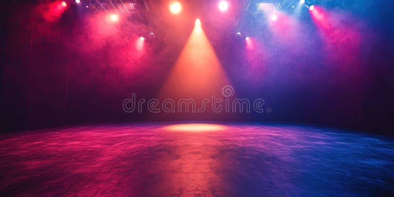 A Dramatic Stage Lit with Colorful Spotlights and Smoke, Ready for a ...