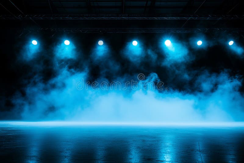 Dramatic Stage Scene Featuring Blue Lighting and Fog, Creating ...