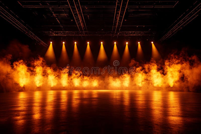 Dramatic Stage Scene Featuring Bright Orange Lights and Smoke, Creating ...