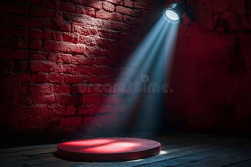 Empty Stage with Red Spotlight Against Brick Wall for Dramatic ...