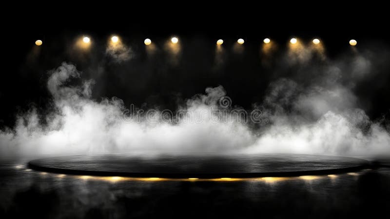 Dramatic Stage with Smoke and Spotlights in Dark Setting Stock ...