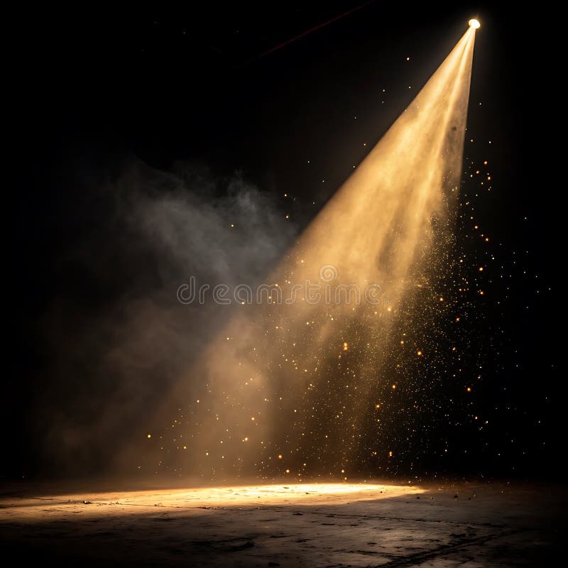 Dramatic Stage Spotlight with Golden Dust and Smoke on Concrete Stock ...