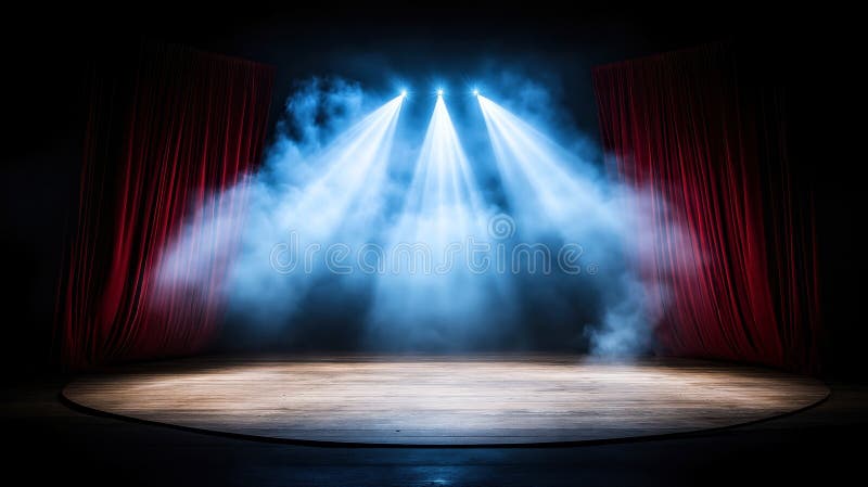 Dramatic Stage Spotlight with Red Curtains and Smoke Effects in a ...