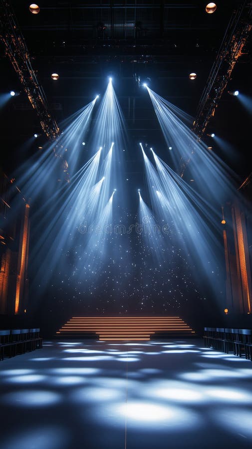A Dramatic Stage Spotlight Shining on an Empty Theater Stage with Blue ...