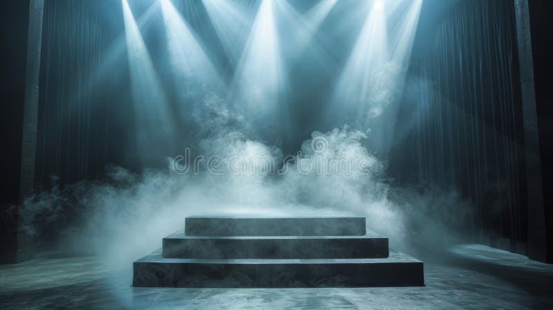 A Dramatic Stage with Spotlights and Smoke, Creating an Ethereal ...
