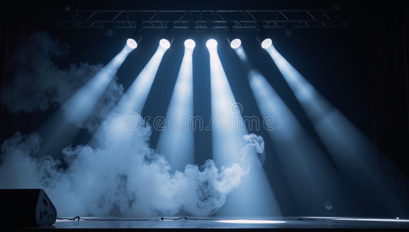 Dramatic Stage with Vibrant Lighting Effects and Thick Fog Stock ...
