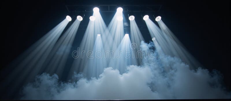 Dramatic Stage with Vibrant Lighting Effects and Thick Fog Stock ...