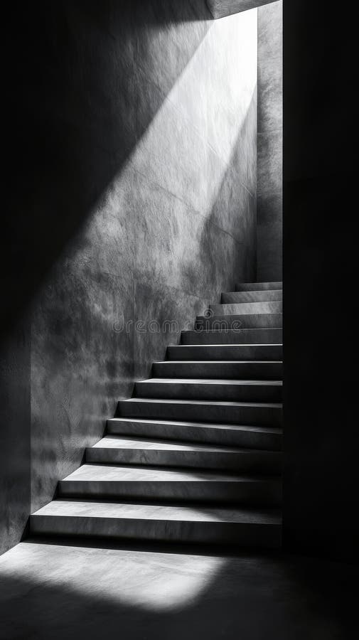 Dramatic Staircase in Dark Shadow with Sunlight Beam Stock Photo ...