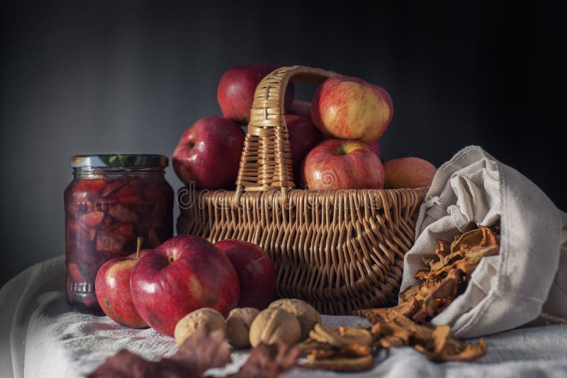 Dramatic Still Life of Various Fruits and Jars of Jam Stock Photo ...