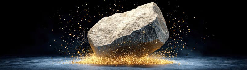 Dramatic Stone Amidst Golden Sparks Creating an Enigmatic Visual Effect ...