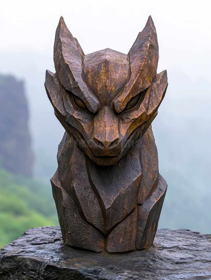 Dramatic Stone Dragon Sculpture in the Mountains Stock Illustration ...
