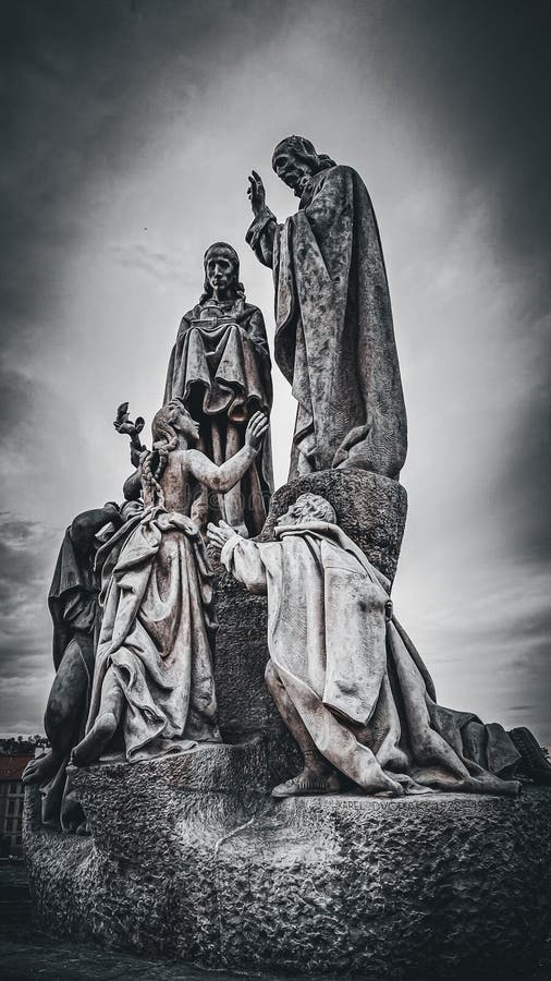 Beautiful Sculpture in the City of Prague in a Dramatic Performance ...