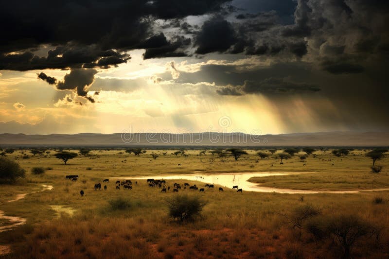 A Dramatic Storm Approaching Over the African Savanna Stock ...