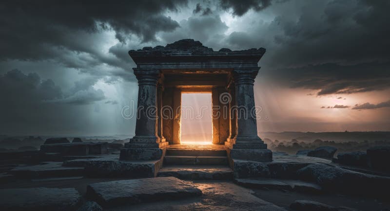 Dramatic Storm Clears Over Tomb with Glowing Light Inside Stock Image ...
