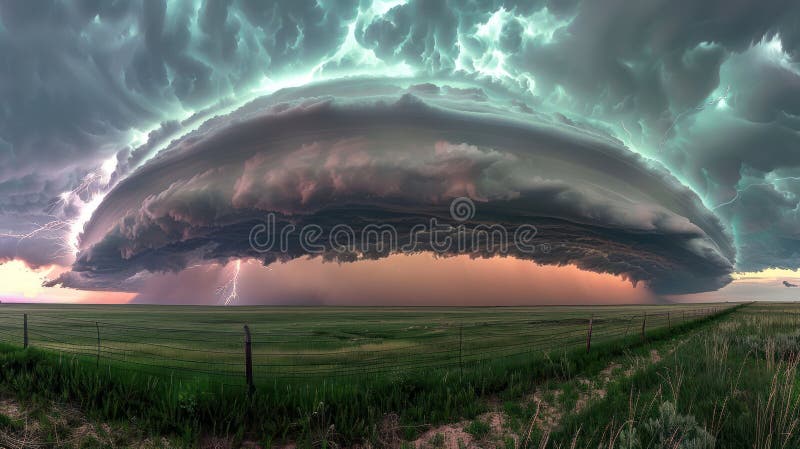 Thunderstorm Supercell with Giant Lightning Over Desert , Made with ...