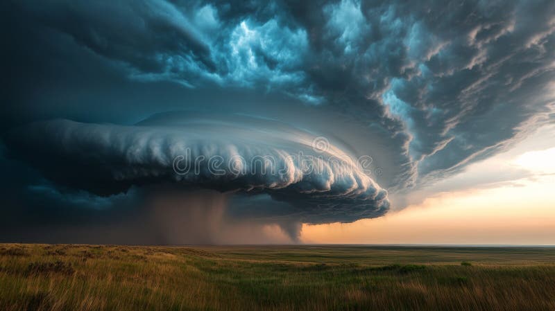 Dramatic Storm Cloud Formation Over Open Field at Sunset Stock ...