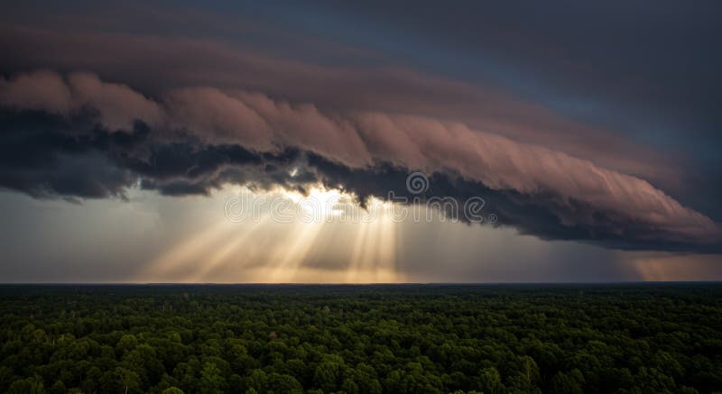 Dramatic Storm Clouds with Crepuscular Rays Over Lush Green Landscape ...