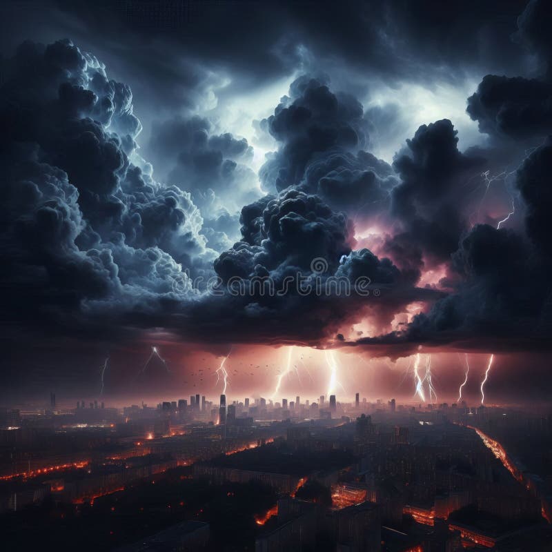 Dramatic Storm Clouds Dark Brooding Clouds with Flashes of Lig Stock ...