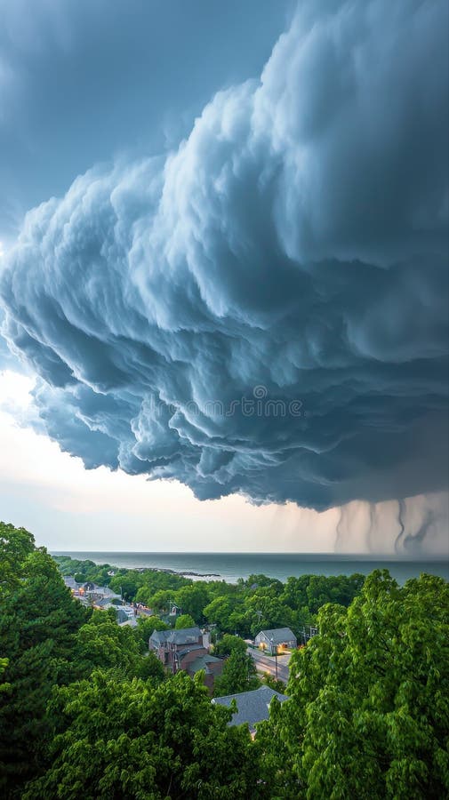 Dramatic Storm Clouds Gather Over a Coastal Town Signaling Imminent ...