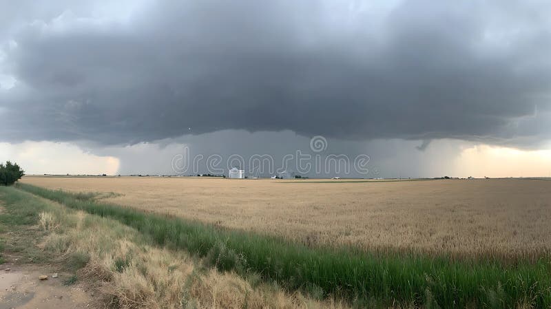 Dramatic Storm Clouds Gather Over Golden Fields and Silos Stock ...