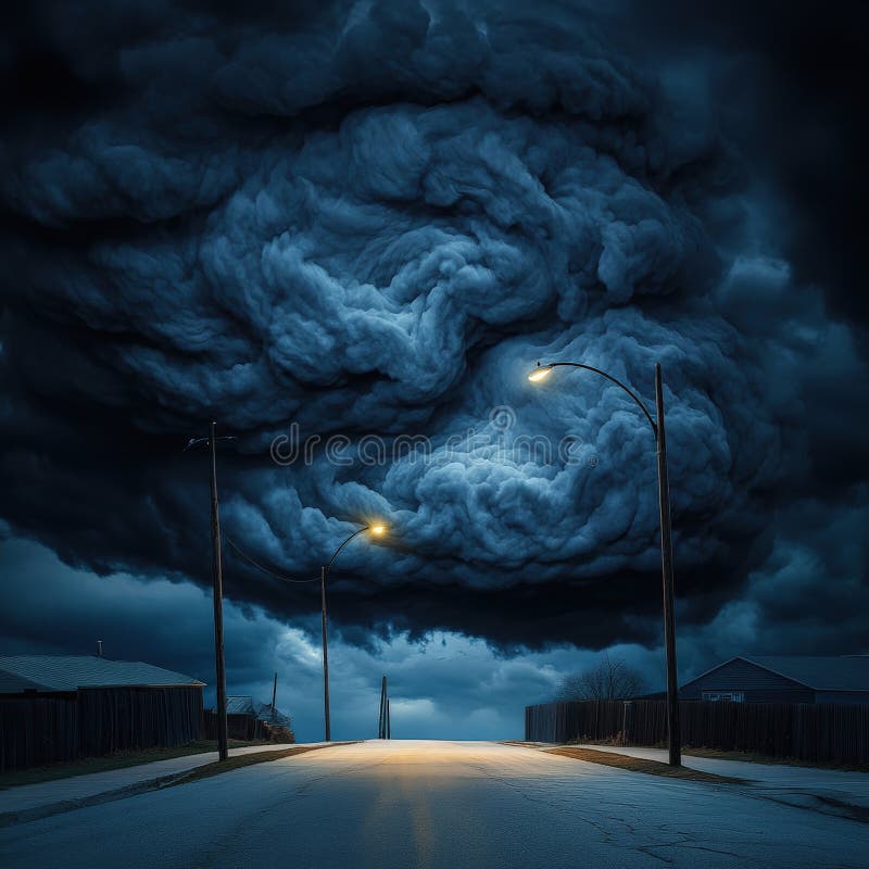 Dramatic Storm Clouds Gather Over a Quiet Street Illuminated by ...