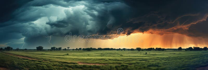 Dramatic Storm Clouds Gathering Over an Expansive Open Field Stock ...