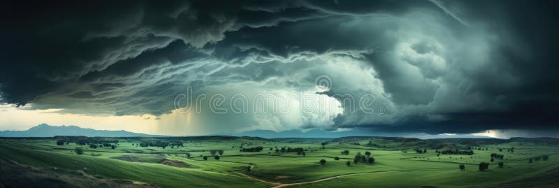 Dramatic Storm Clouds Gathering Over an Expansive Open Field Stock Illustration - Illustration ...