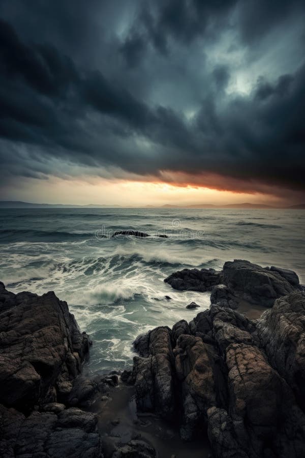 Dramatic Storm Clouds Gathering Over the Ocean Stock Illustration ...