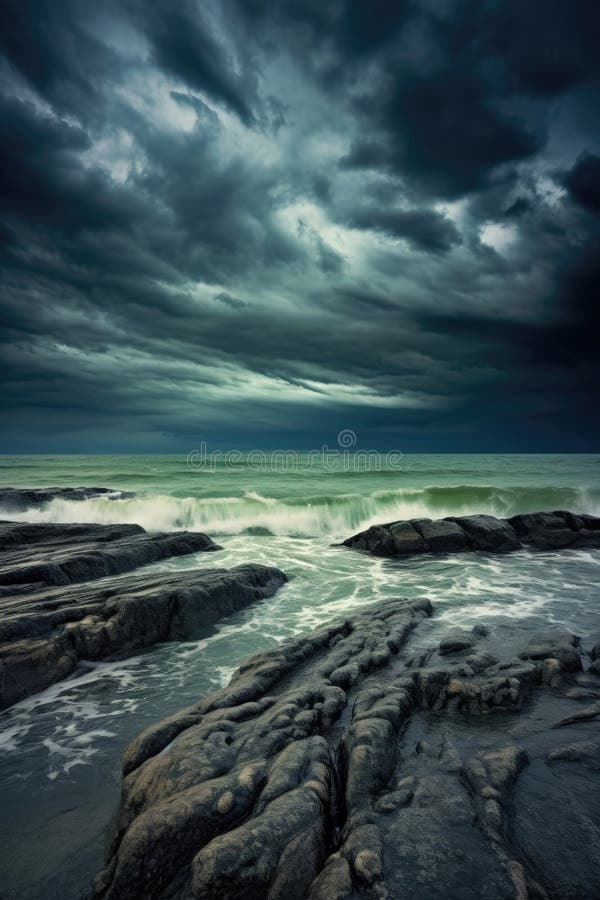 Dramatic Storm Clouds Gathering Over the Ocean Stock Illustration ...