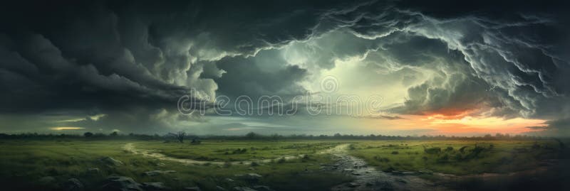 Dramatic Storm Clouds Gathering Over a Vast Open Field Stock ...