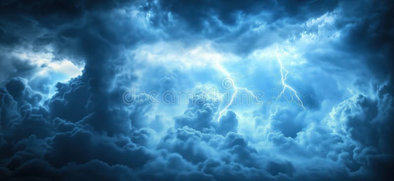 Dramatic Storm Clouds with Lightning Illuminating Dark Sky Stock Photo ...