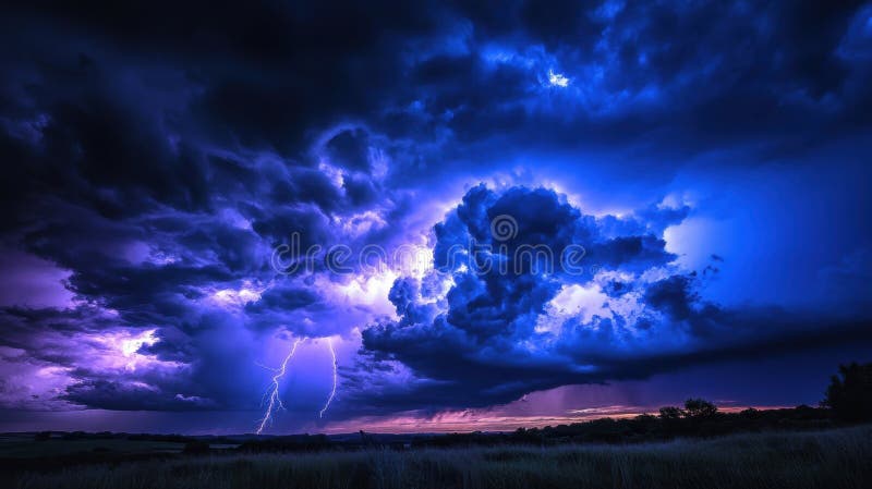 Dramatic Storm Clouds with Lightning in Mesmerizing Shades of Blue and ...