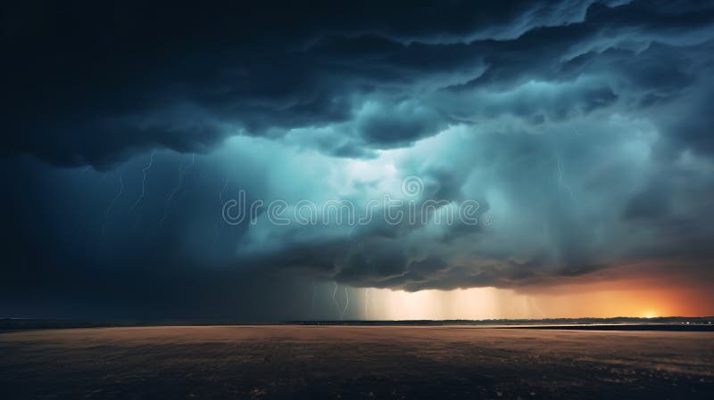 Dramatic Storm Clouds and Lightning Over Flat Land Stock Illustration ...