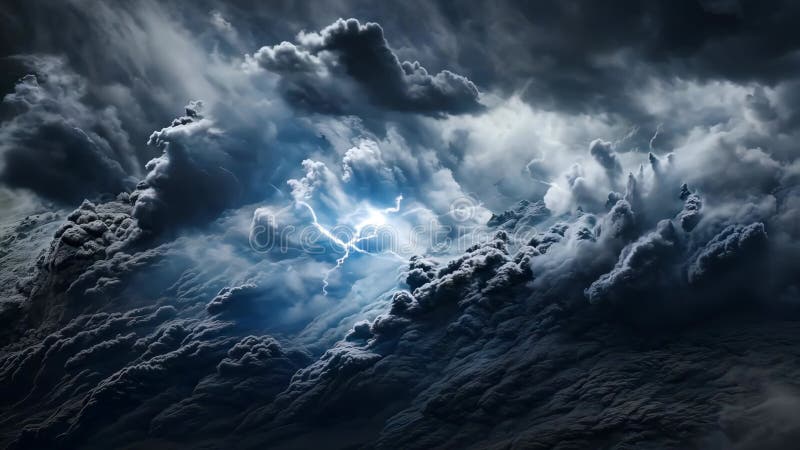 Dramatic Storm Clouds with Lightning Strike, Dark Sky. Nature Power and ...