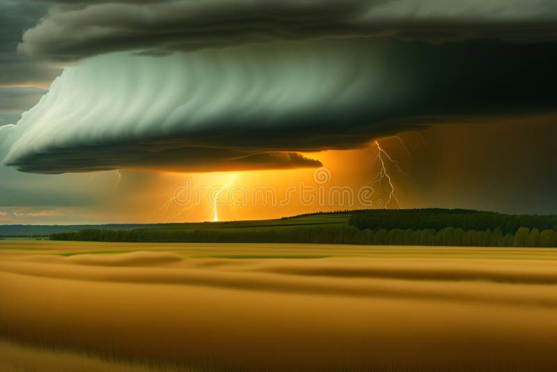 Dramatic Storm Clouds Over the Field Stock Illustration - Illustration ...