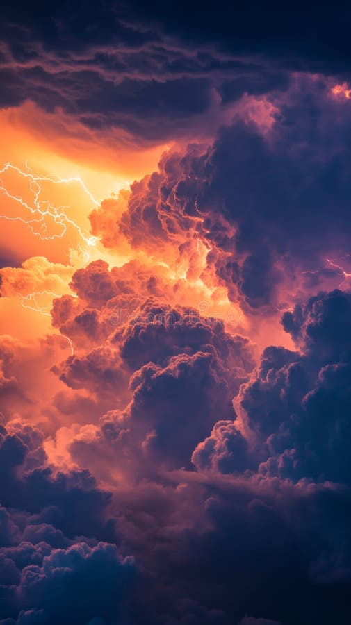 Dramatic Storm Clouds with Lightning, Vertical View. Weather Phenomenon ...
