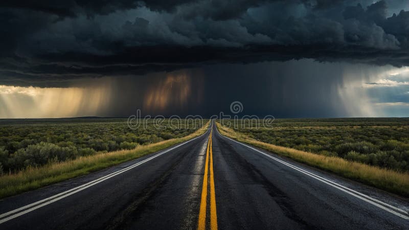 Dramatic Storm Clouds Loom Over a Deserted Road, Highlighting the ...