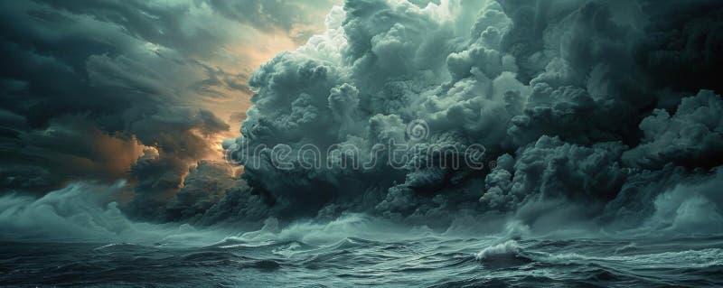 Dramatic Storm Clouds Looming Over Roaring Ocean Waters with Intense ...